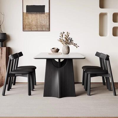 德代利丰岩餐桌实木白蜡木黑色现简约德利丰岩家用板小户型长方形