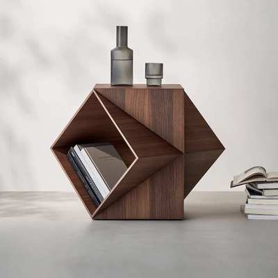 北美黑胡桃木沙发边几设计师复古多面体角几几何实木茶台移动茶几