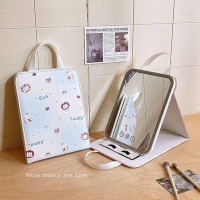 LED灯桌化妆IES镜卡通可折叠调光带便携补宿妆镜学生舍面台式梳妆