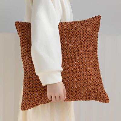 现代轻奢橙仿皮绒手编织抱枕客沙发工靠枕高端厅样色板间装ATJ饰