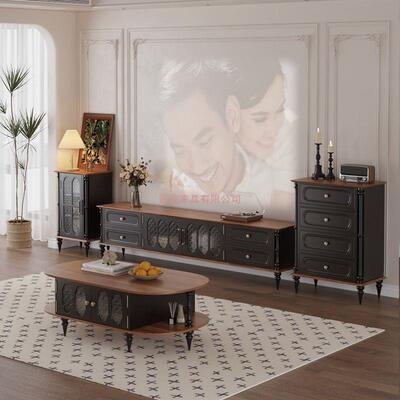 法式古中风GVT木电视柜美式客茶几小户型组合家用实落地收厅纳储