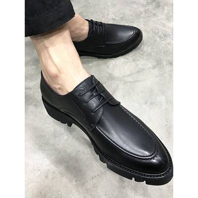 高档潮流厚底英士伦男松糕黑色青年休闲鞋子韩版内增鞋高皮6cm男
