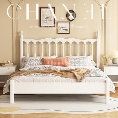 单1法式奶油风全实木美床现代简约白IEP色.8米温莎床人公主床式复
