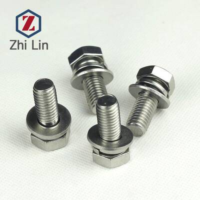 M8不栓锈钢3UVK04切边脑外六角三组平合螺平垫弹垫螺丝套索GB9074