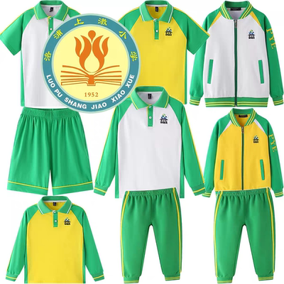 洛浦上漖小学校服短袖番禺区小学生夏短裤上衣校服秋冬外套送校徽