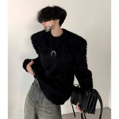 P45网图4 垫肩强毛感5公分水貂刷毛黑白M-2X