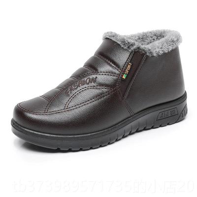 正品冬季新款老北京滑棉鞋加绒防水皮面中老年短靴厚防保底暖女妈