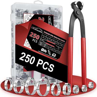 Hydencamm 250PCS 14 Sizes Single Ear Hose Clamp, 5.3-33.1mm