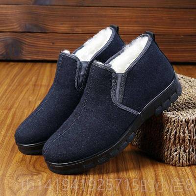 正品老北京棉鞋男保暖冬季皮毛一体加布厚羊毛加绒鞋中年爸老爸休