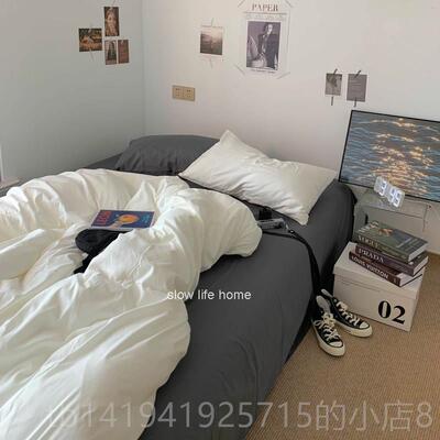 正品永远不~in上s日式简约水洗看棉奶白混搭床四件套床单宿舍三件