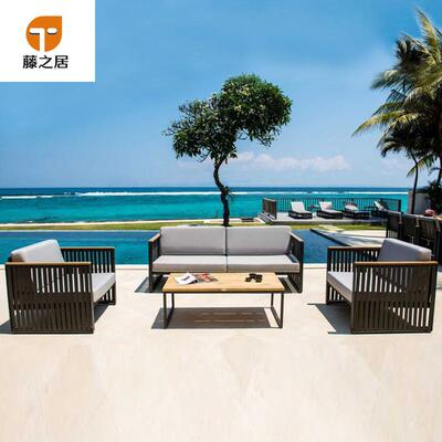 户外光简约式2136中风格铝金露天别墅庭院藤编休闲花园合阳房沙发