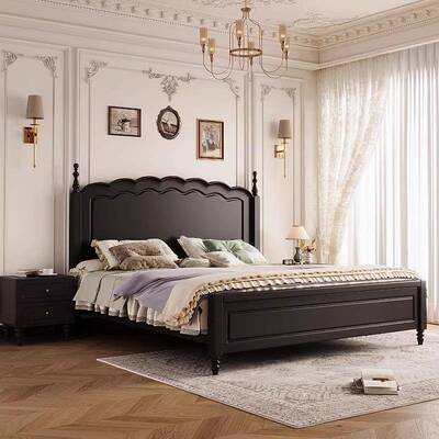 BD-8028#美双式复古实复木法床式古莱亚床主卧1.8m人床简约婚床卧