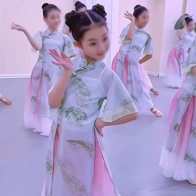 高档款六一表演服儿新童古典服舞冠玉舞蹈旗袍出演服女童扇子舞中