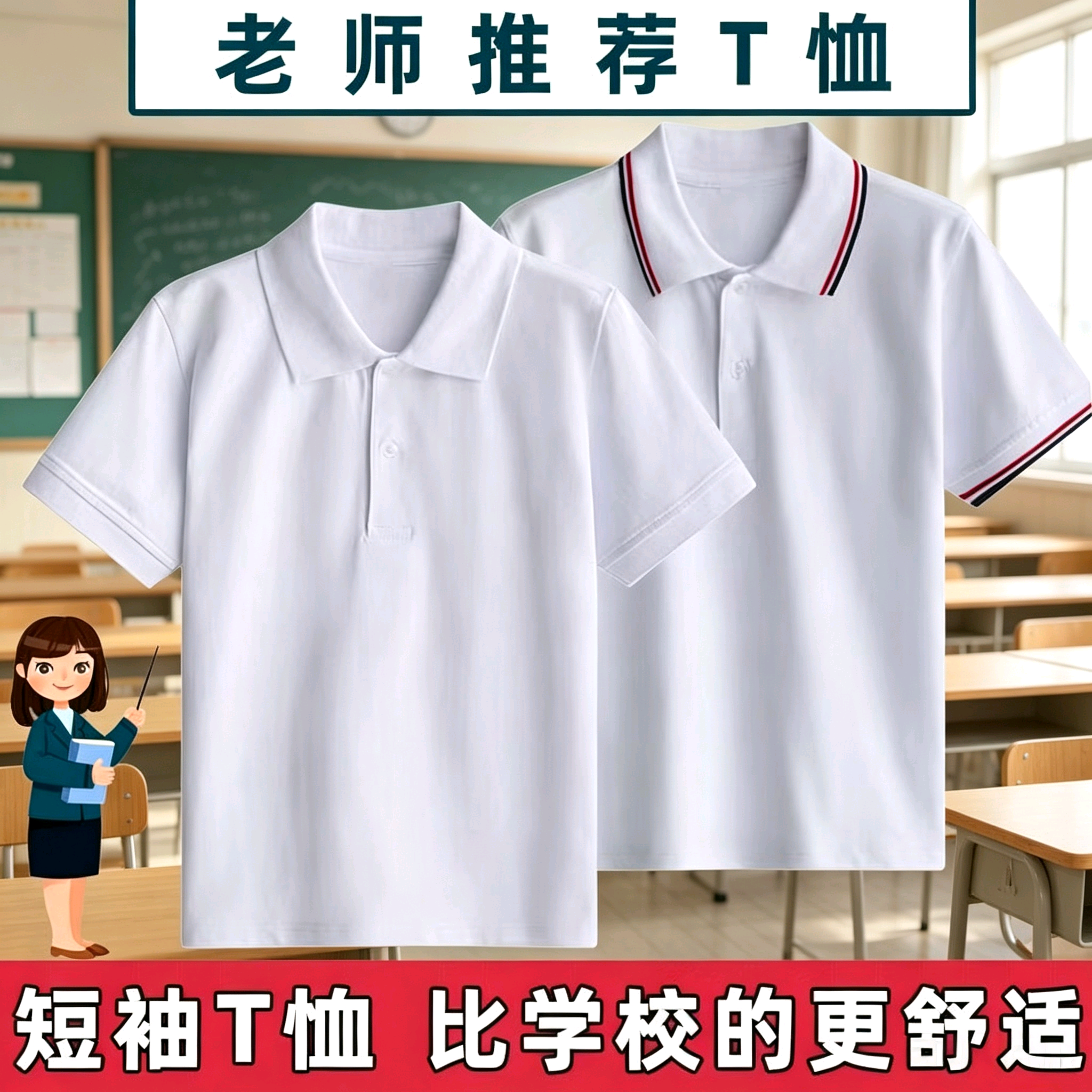 儿童校服短袖t恤夏季男女中大童翻领中小学生白色polo衫毕业班服