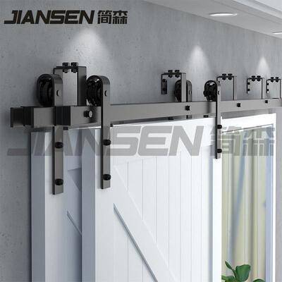 吊轨前后双轨双开谷仓门滑轨隔断移门平行经典双轨bypass双门吊轨