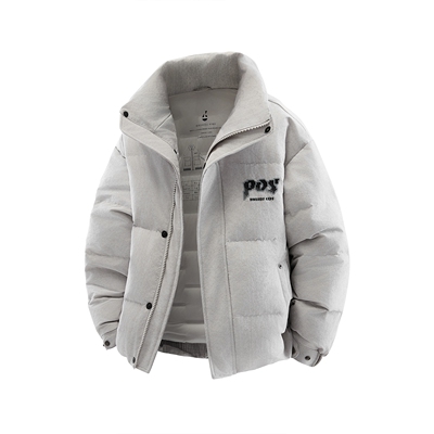 潮牌宽松立领短款面包羽绒服男