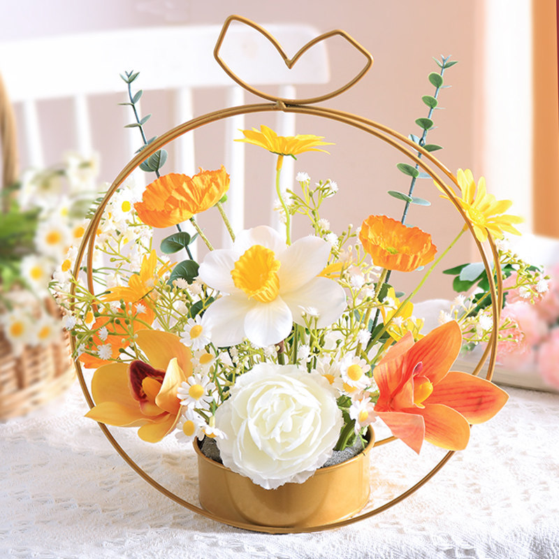 2023高档假花花束仿真花艺客厅花篮茶几餐桌摆花电视柜装饰摆设