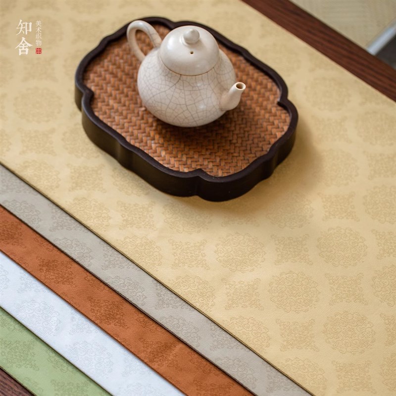精梳全棉团花茶席中式复古宫廷布艺桌旗高端商务酒店家用茶垫知舍