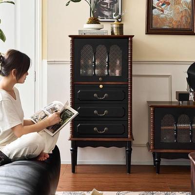 法式复古实木边柜小户型家用轻奢抽屉三斗柜客厅玻璃展示柜餐边柜
