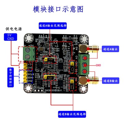 D输C8830模块高精度16位双路电压A出数模转换器 0-5V 0 10V-10V