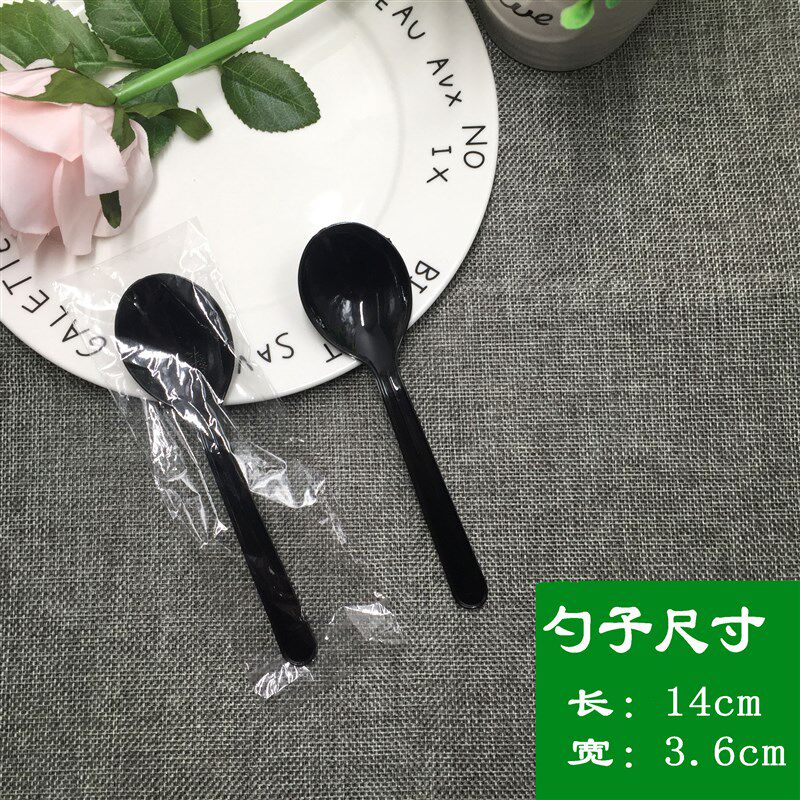 一次性勺子叉勺叉子塑料单独包装纸巾独立套装加厚大甜品长柄商用