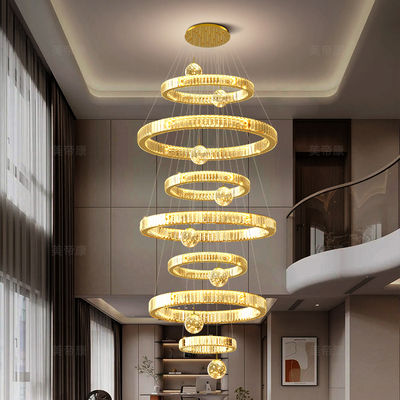 复式楼大吊灯2024年新款满天星水晶长吊灯自建房别墅挑空客厅吊灯