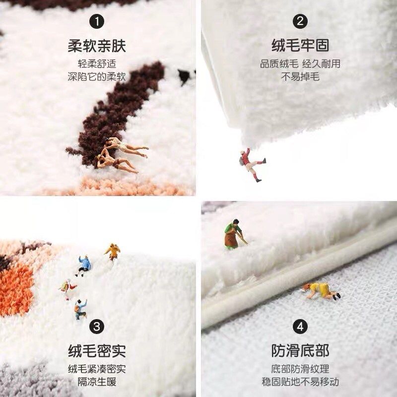 煤球黑白地毯仿羊绒床边毯加厚卧室沙发地毯客厅地毯飘窗地垫定制