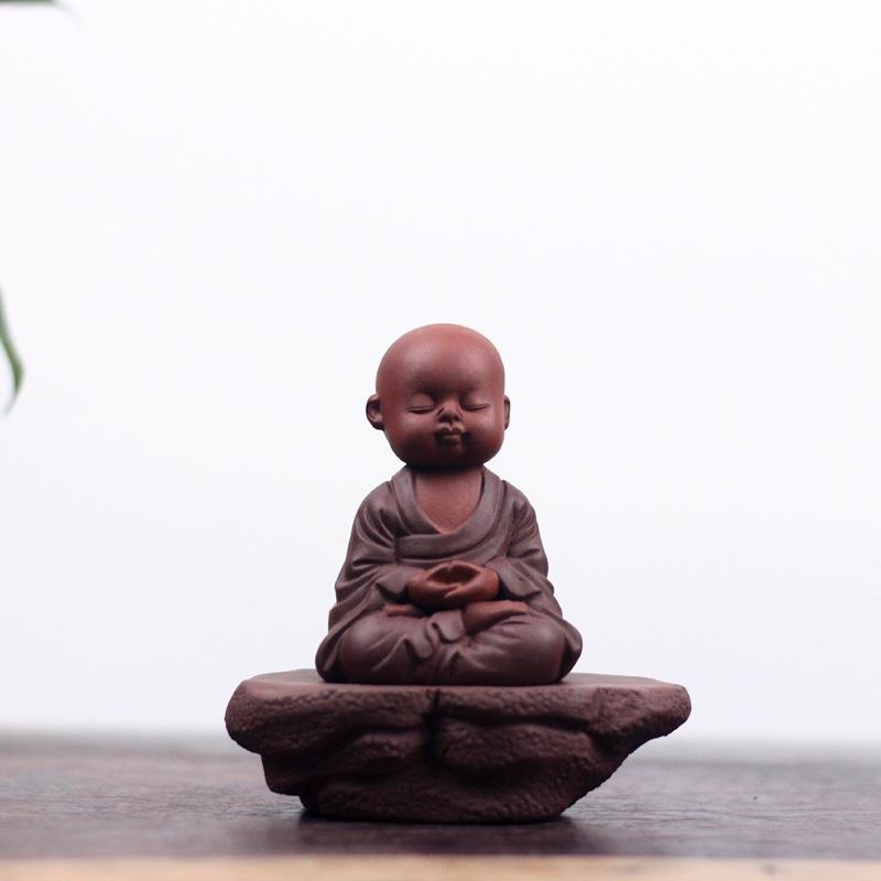 宜兴紫砂工艺品摆件 逸尘系列2小和尚人物雕塑茶宠 礼品