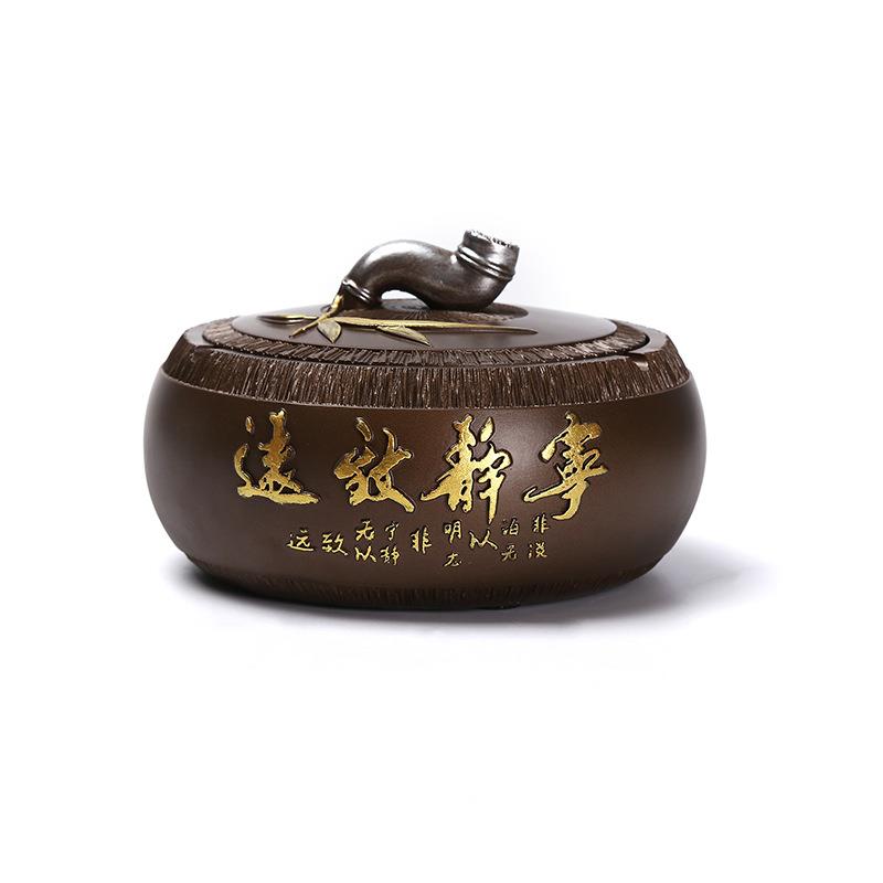 创意复古烟灰缸 中式古典大号带盖树脂家用烟灰缸装饰摆件多功能