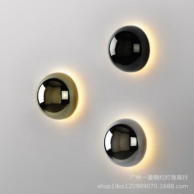 极简壁灯主卧室床头圆形氛围灯中古包豪斯客厅书房金属感背景墙灯
