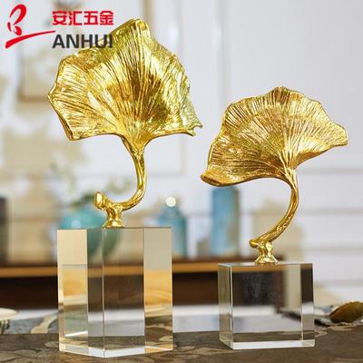 新中式水晶铜银杏摆件创意家居家用客厅装饰玄关装饰品工艺品摆设