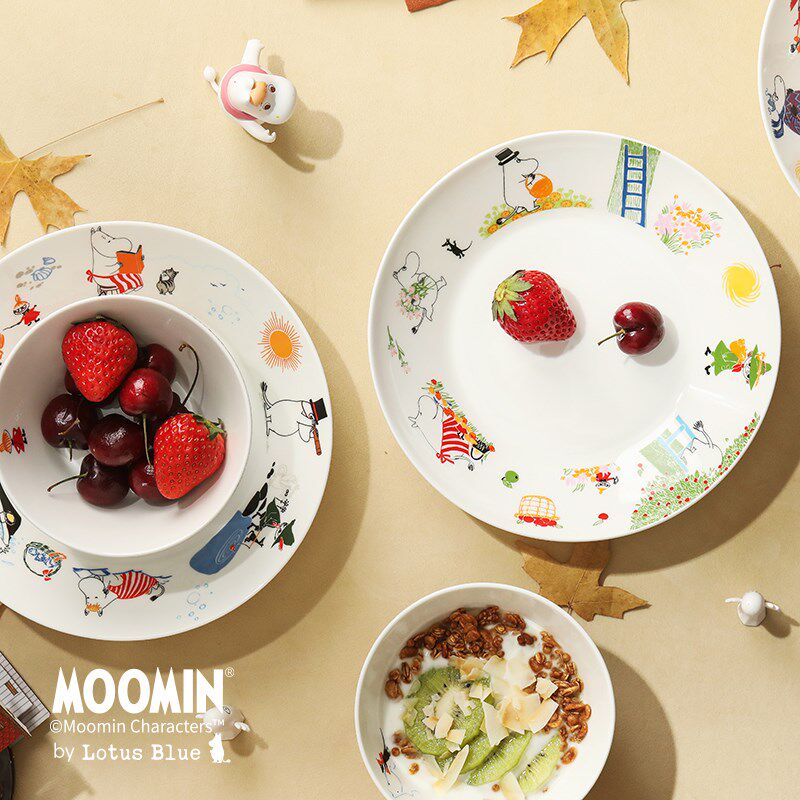 蓝莲花家居moomin姆明餐具骨瓷盘子陶瓷菜盘家用卡通可爱创意碟子