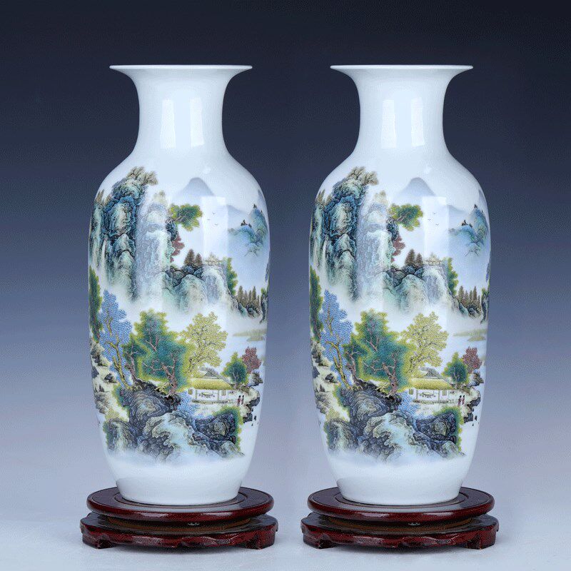 家居饰品陶瓷花瓶摆件 客厅 插花富贵竹大号水养花瓶对瓶桌面瓷瓶