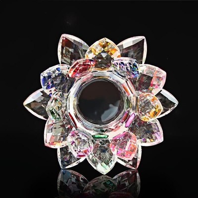 好财气 荷花水杯贡品供水杯 水晶七彩莲花杯 玻璃圣水杯 净水杯