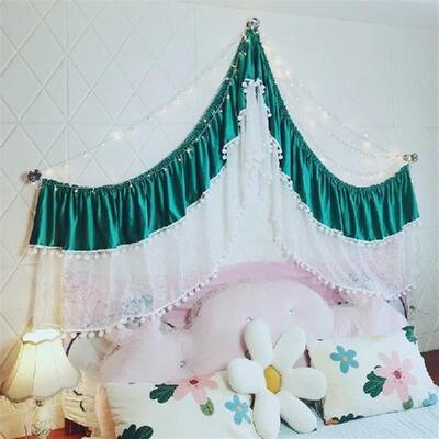 Room Decor Bed Valance Pearl Lace Romantic Solid Color