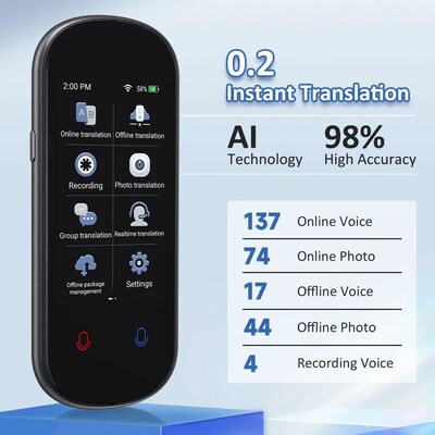 AI Voice Translator with 3.1 inch Touch Screen Real Time Tra