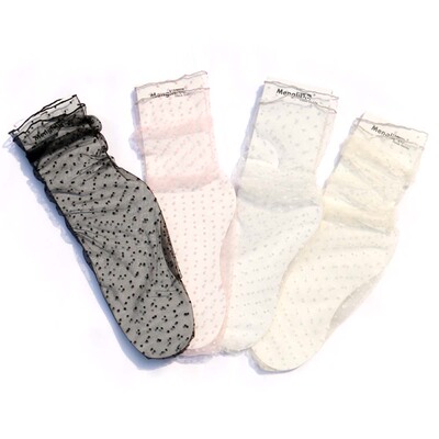 Fashion Dot Lace Socks Women Transparent Mesh Ankle Socks La
