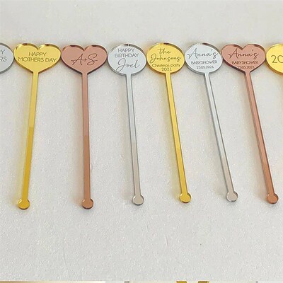 50pcs Personalised Round Drink Stirrers Wedding Decorations
