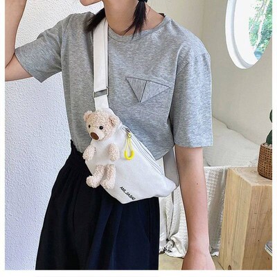 Womens New Fashion Canvas Waist Bags Letter Bear Large Capa