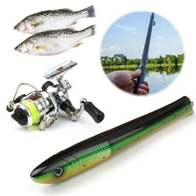 Portable Fish Shaped Fishing Rod Pole Reel Telescopic Mini