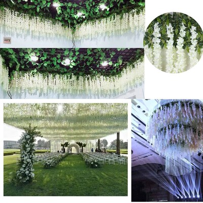 12PCs Wisteria Artificial Flowers Hanging Garland Vine Ratta