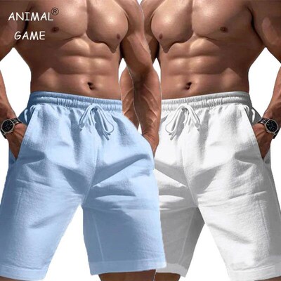 New Linen Cotton Shorts Solid Color Jogging Sweatpants