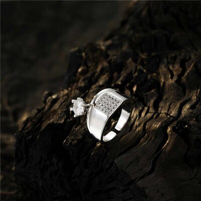 Wide Face Ring Womens Ins Active Zircon Live Mouth Index Fi