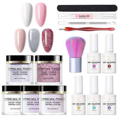 14PCS free baking lamp dip powder French nail polish complet