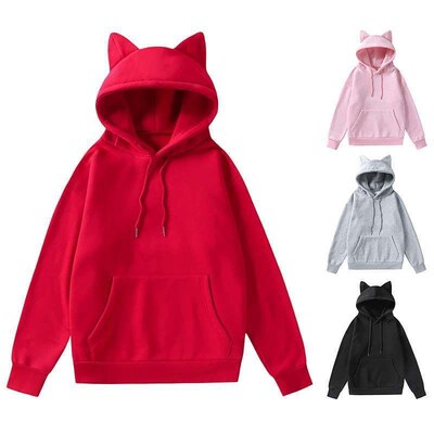 Autumn and winter new ladies cat ear design hooded fleece sw