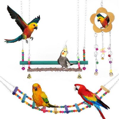 10PCS Bird Toys Set Small Parrot Hanging Hammock Parrot Toy