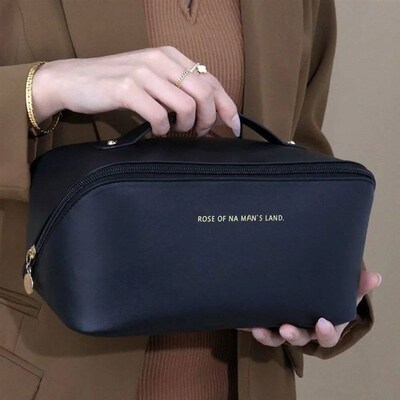 Large Travel Cosmetic Bag for Women Leather Makeup Organizer