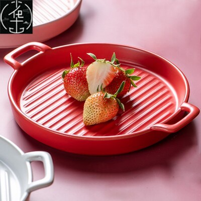Oven pan ceramic plate household breakfast flat dish microwa