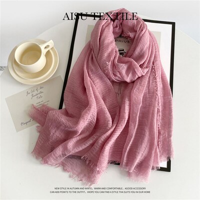 Solid cotton and linen scarf women silk scarf retro 棉麻围巾