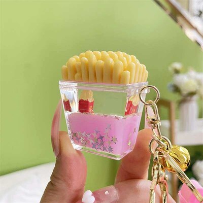 Oil floating hamburger fries keychn cute exquisite quicksand